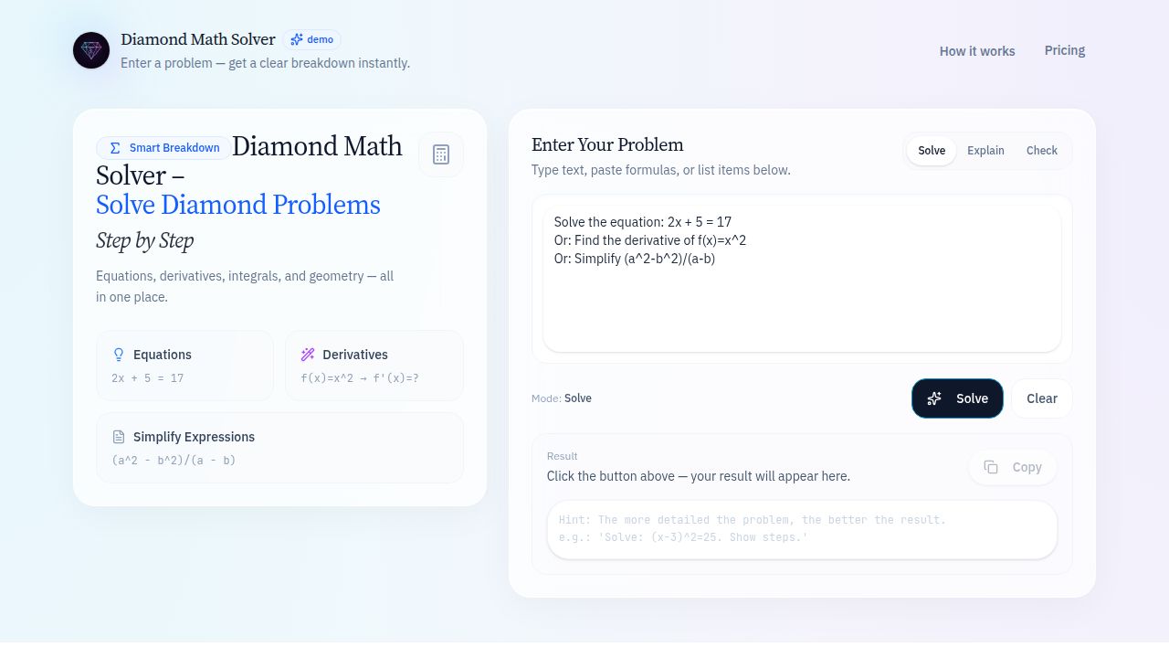 Diamond Math Solver – Solve Diamond Problems Step by Step